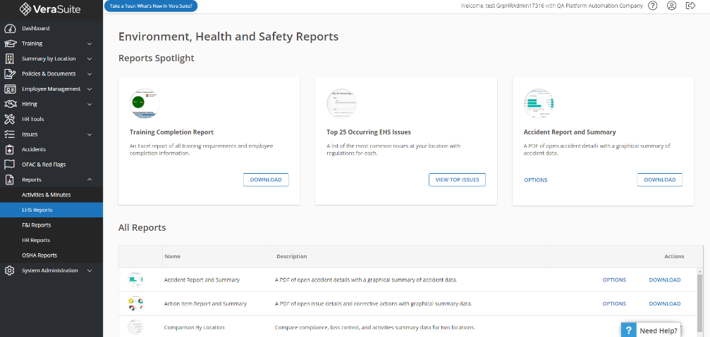 VIew EHS Reports – Vera Suite