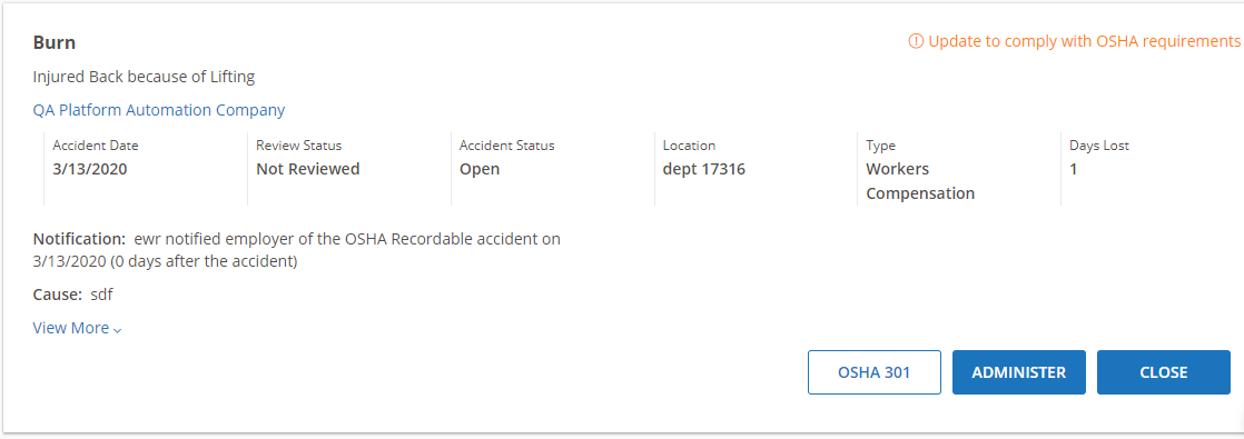 View OSHA Reports – Vera Suite